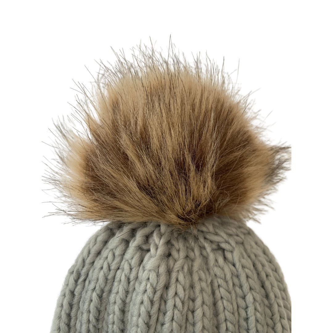 'Netball Addict' Grey Knitted Beanie Bobble Hat for Girls Women Faux ...